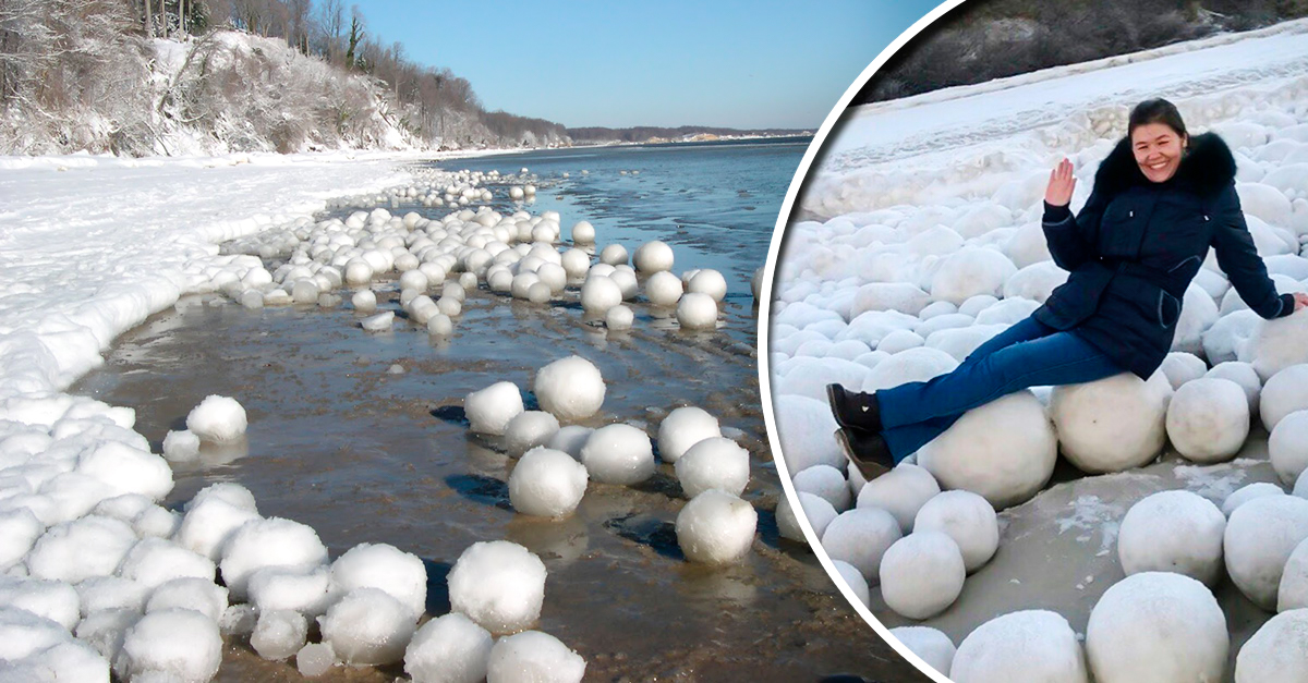 Aparecen bolas de nieve enormes en la costa de Rusia