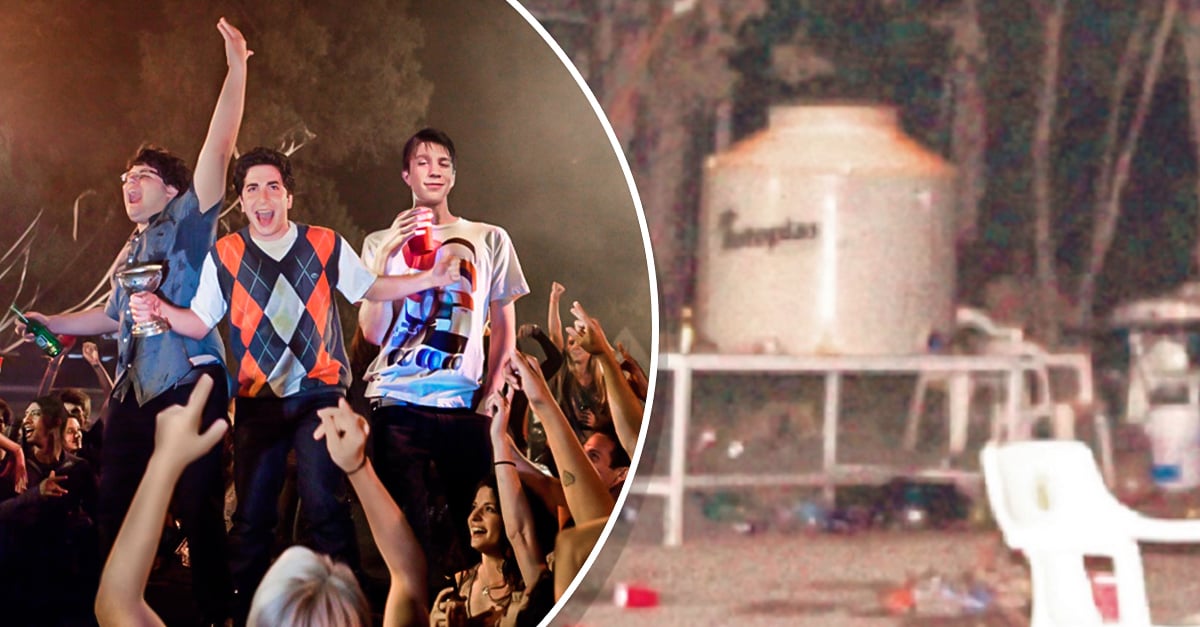 Universitarios festejan con 500 litros de aguas locas