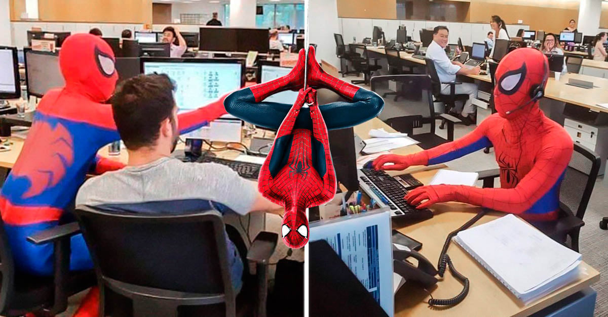 Renunció a la oficina; el último día se vistió de Spider-Man