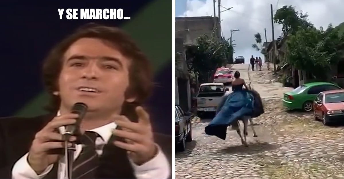 Quinceañera llega a caballo y este sale huyendo por la calle