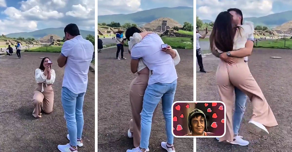 Mujer valiente le propone matrimonio a su novio en Teotihuacán