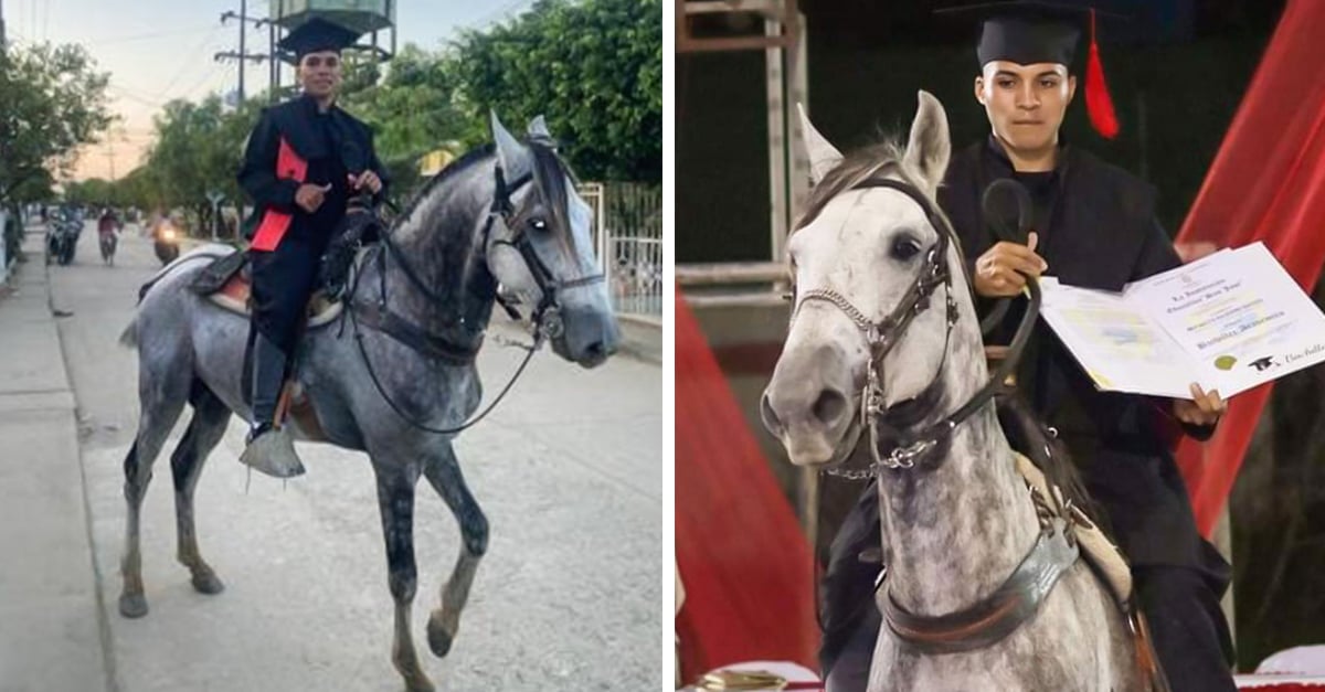 Joven llega a su graduación montado en su fiel caballo
