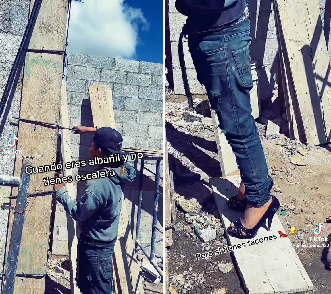 Albañil No Encontró Escalera Pero Se Puso Unos Tacones