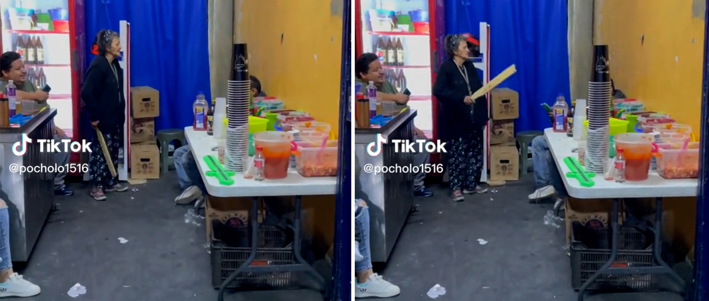 Señora saca a su hijo de las micheladas con una tabla