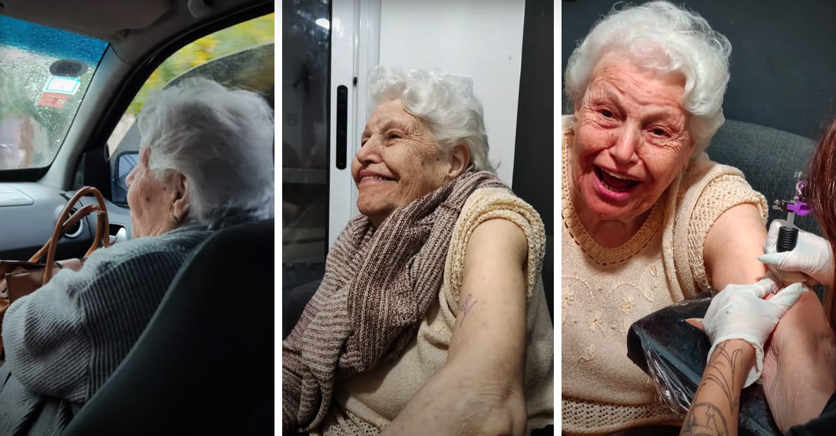 Bisabuela y su primer tatuaje a los 91 años con sus bisnietos