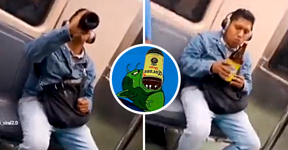 Varón tomando caguama en el metro CDMX se hace viral